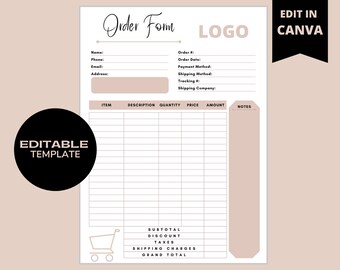 Decal Order Form Template Editable Small Business Forms - Etsy