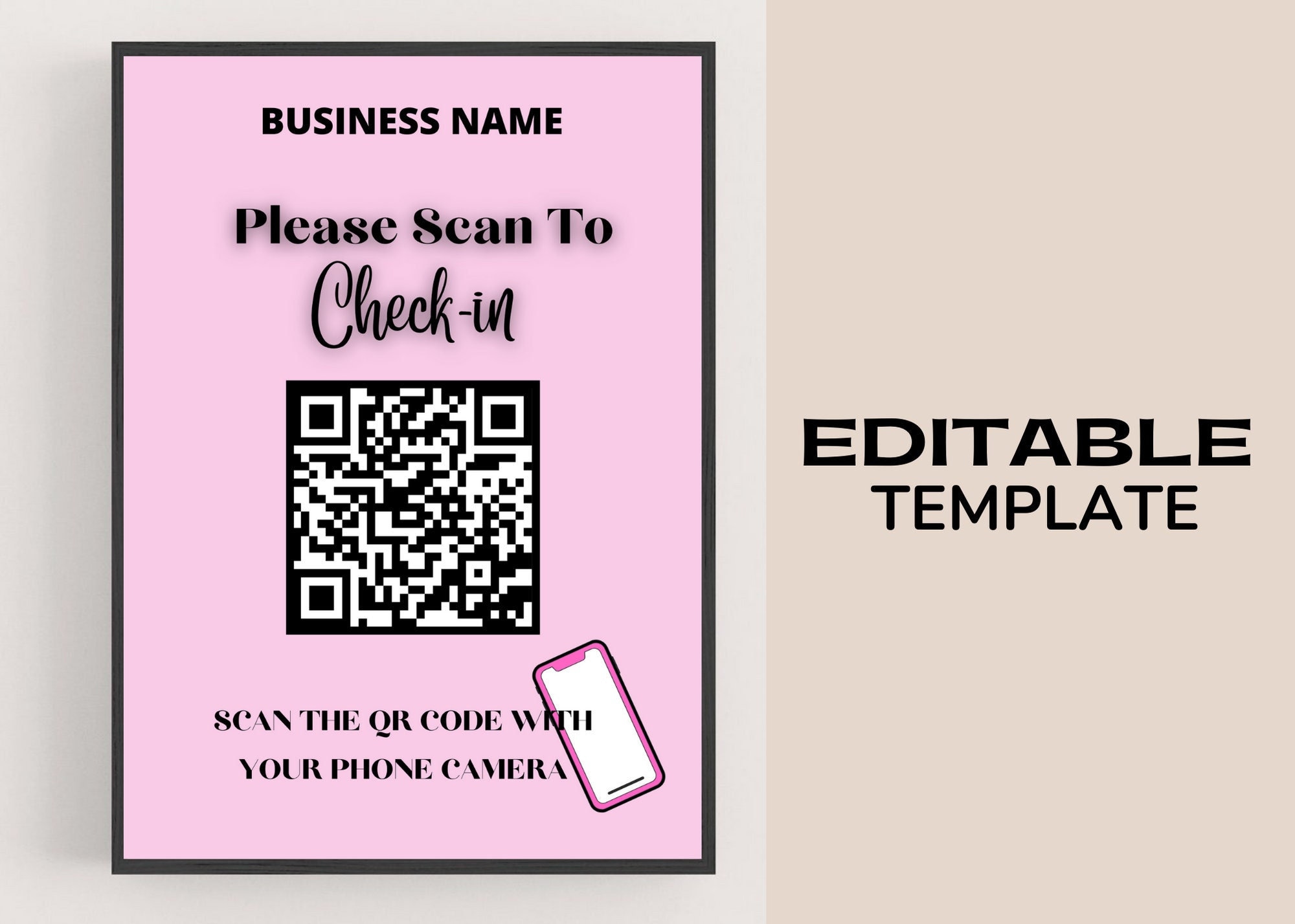 Minimalist QR Code Check-in Sign Template Covid Safe Qr Code - Etsy