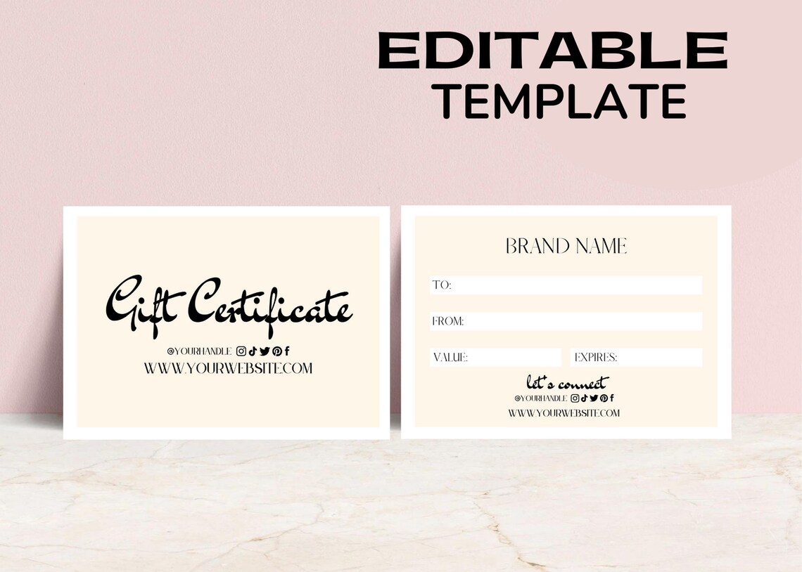 Editable Gift Card Template Printable Gift Certificate | Etsy Canada
