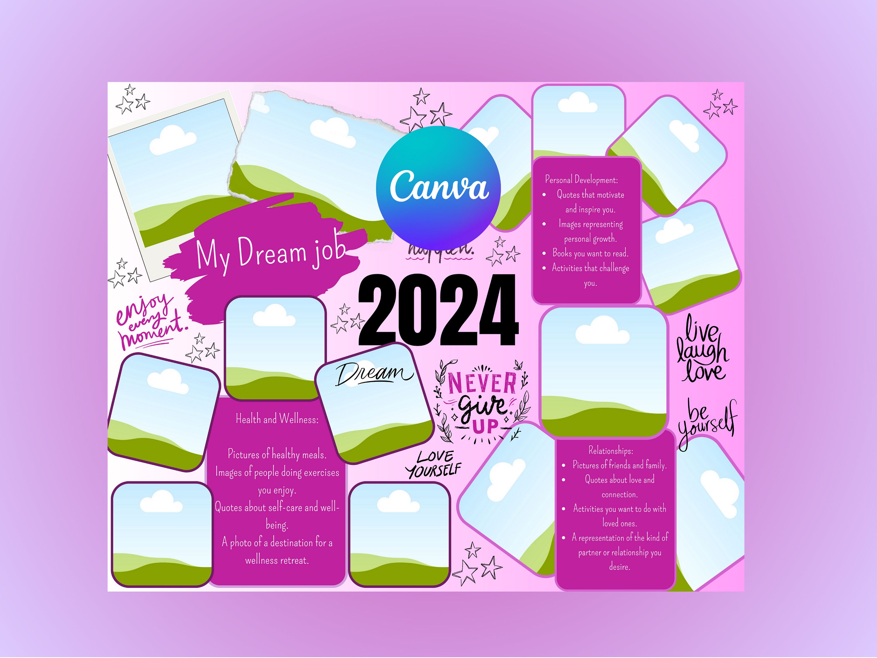 Digital Vision Board Canva Template, Vision Board Template, Vision ...