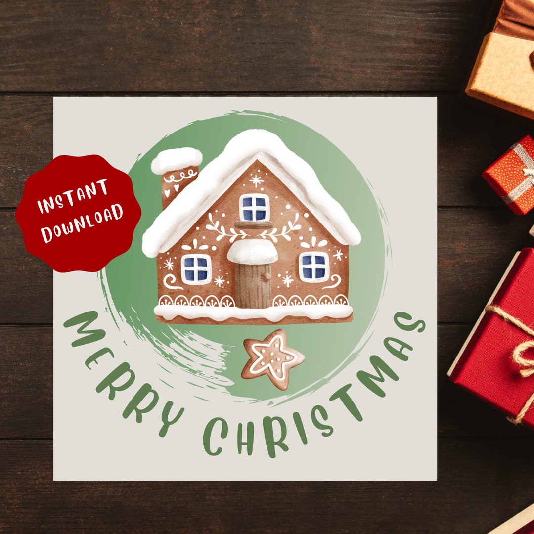 DIGITAL Gingerbread House Card, Instant Download , Digital Christmas ...