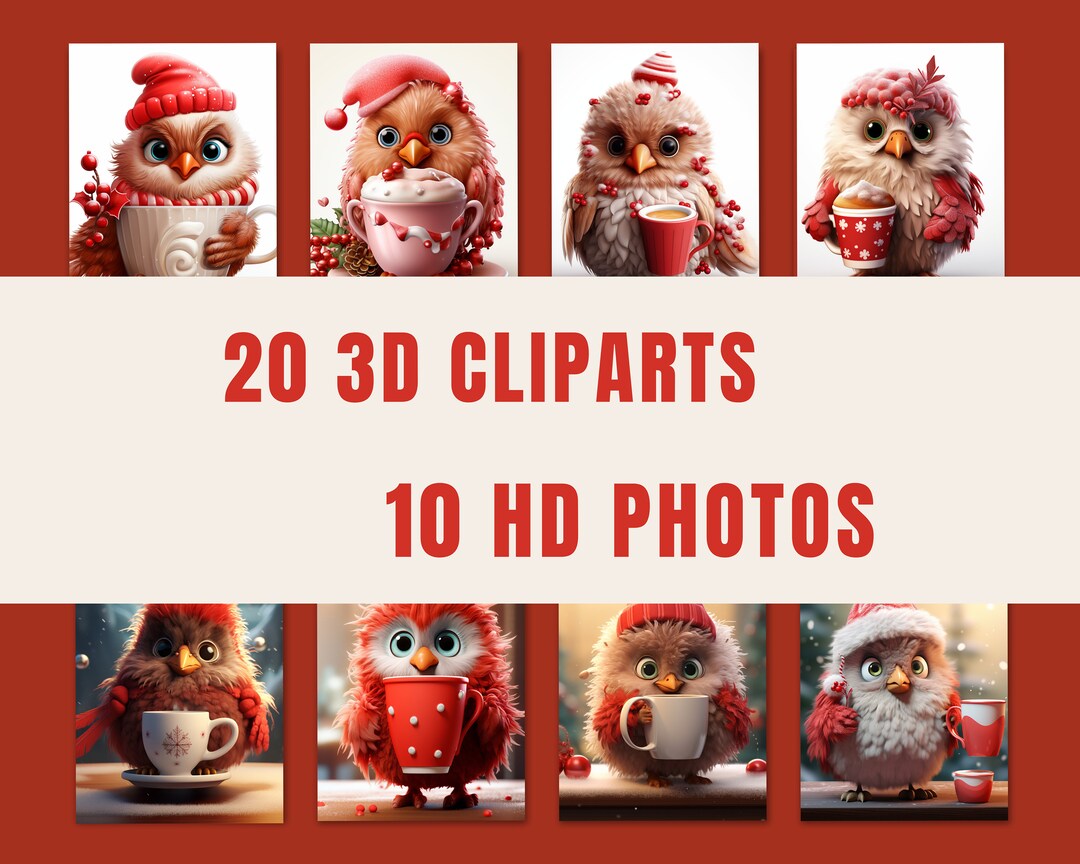 Whimsical Detailed Cute Fantasy Fluffy Tiny Cardinal Clipart, Super ...