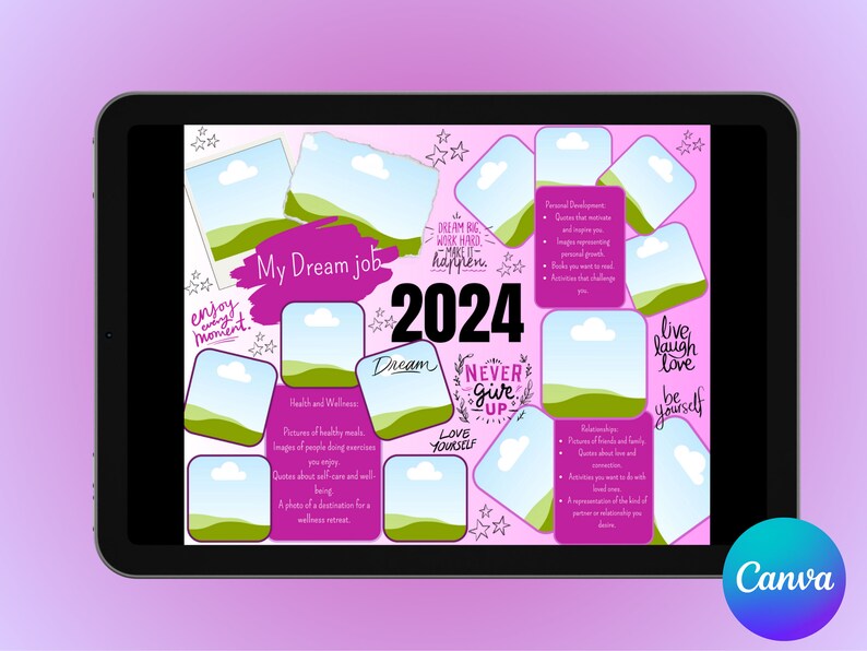 Digital Vision Board Canva Template, Vision Board Template, Vision ...