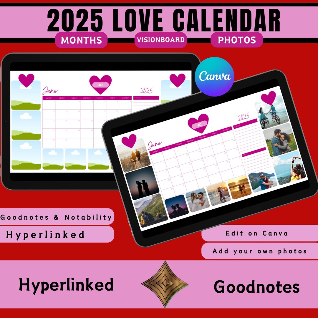 2025 Love Calendar & Digital Planner, Hyperlinked Goodnotes Template ...