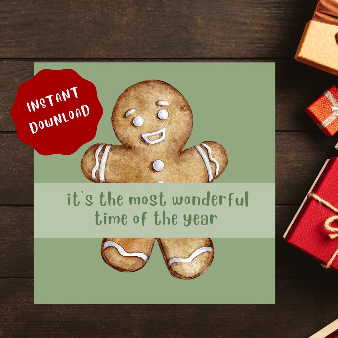 DIGITAL Christmas Card, Gingerbread Cookie Card, Instant Download ...