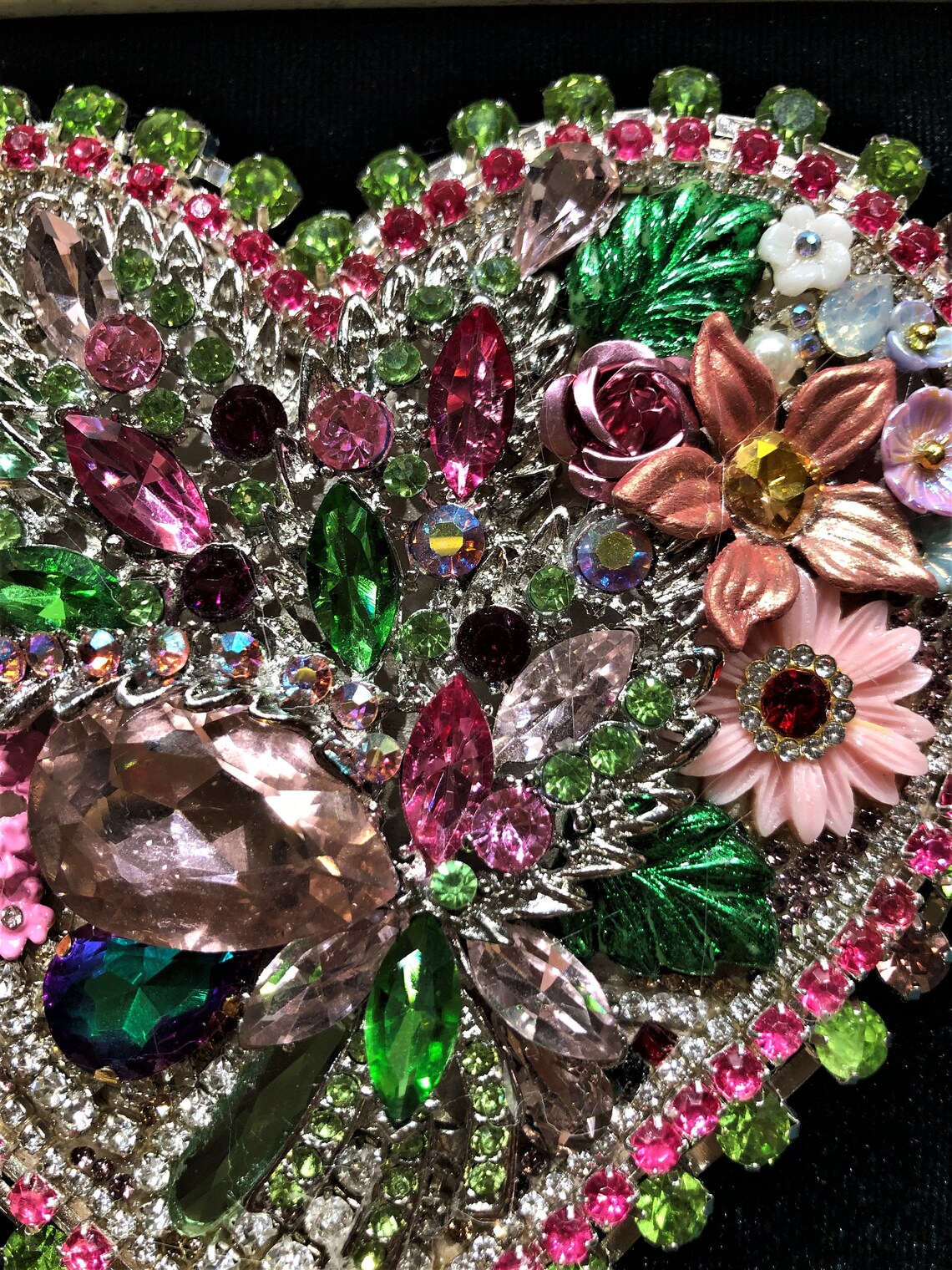 Jeweled Framed Jewelry Art Heart Handmade With Vintage Rhinestone ...