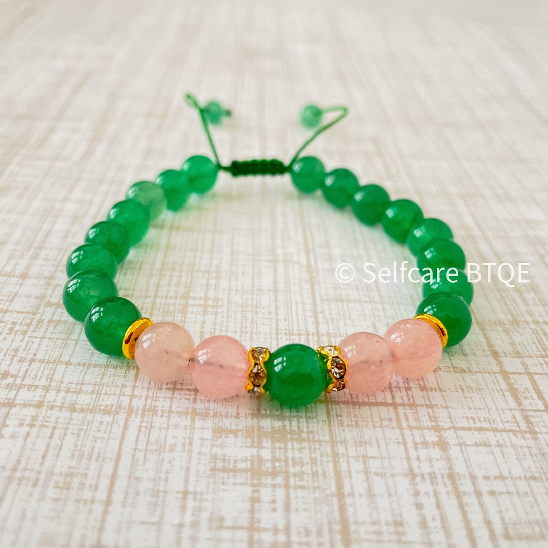 Emerald Jade & Rose Quartz Bracelet 8 Mm - Etsy