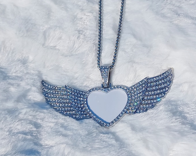 Angel Wings Heart Pendant Locket Necklace Sublimation Printing Heart ...