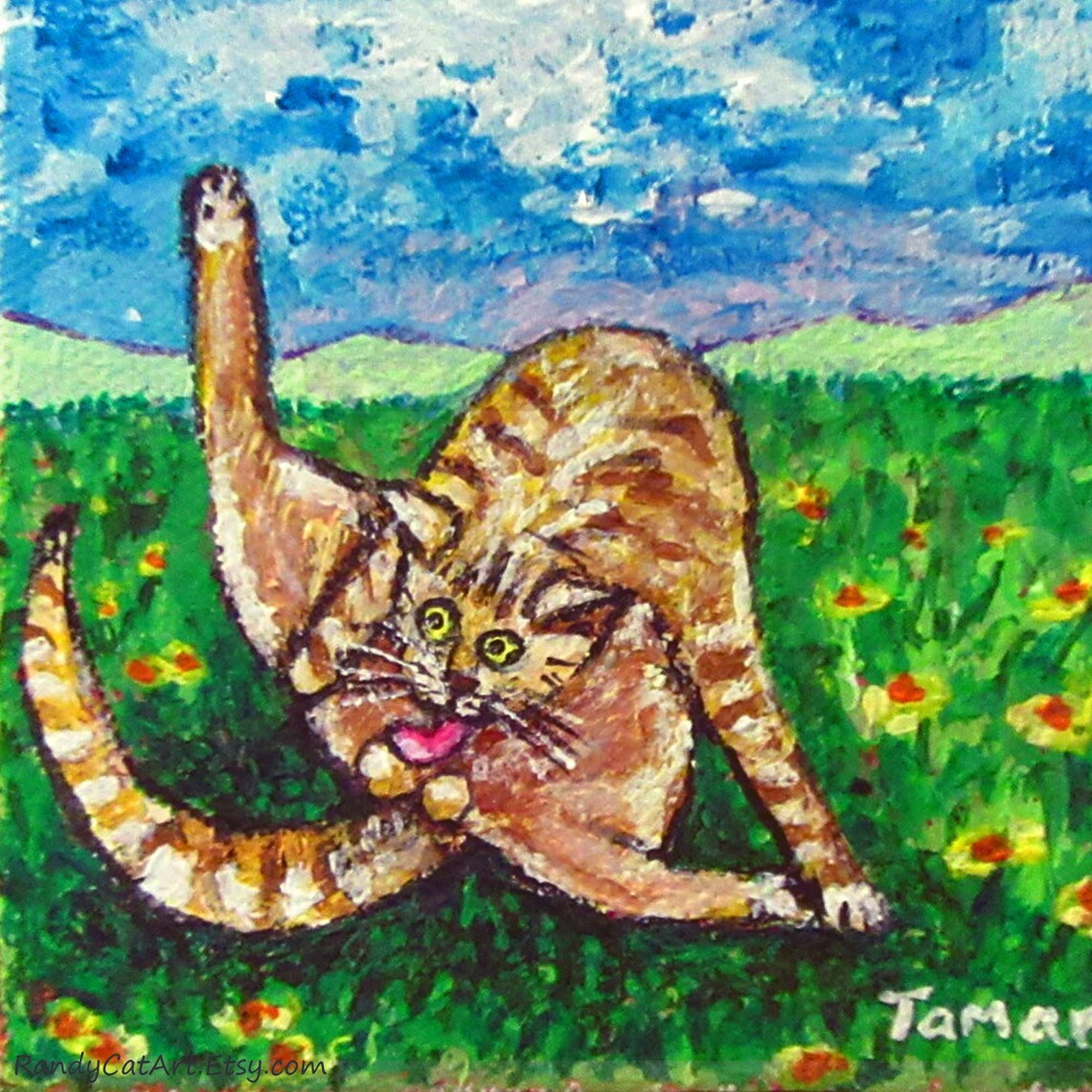 Original Cat Painting Mini Canvas on Easel Funny Cat Art | Etsy