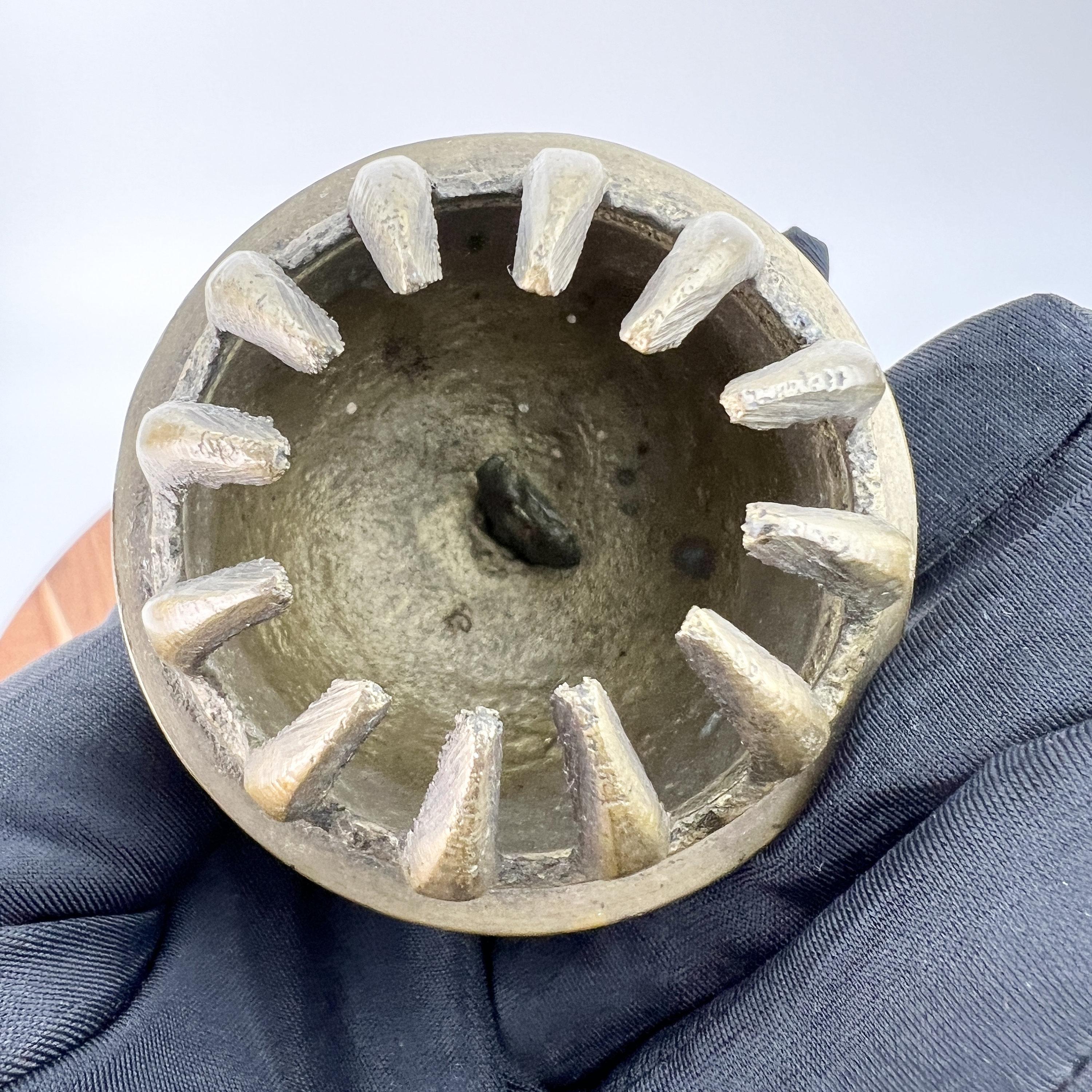 Vintage India Brass Elephant Claw Bell Black & Red Floral Embossed No ...