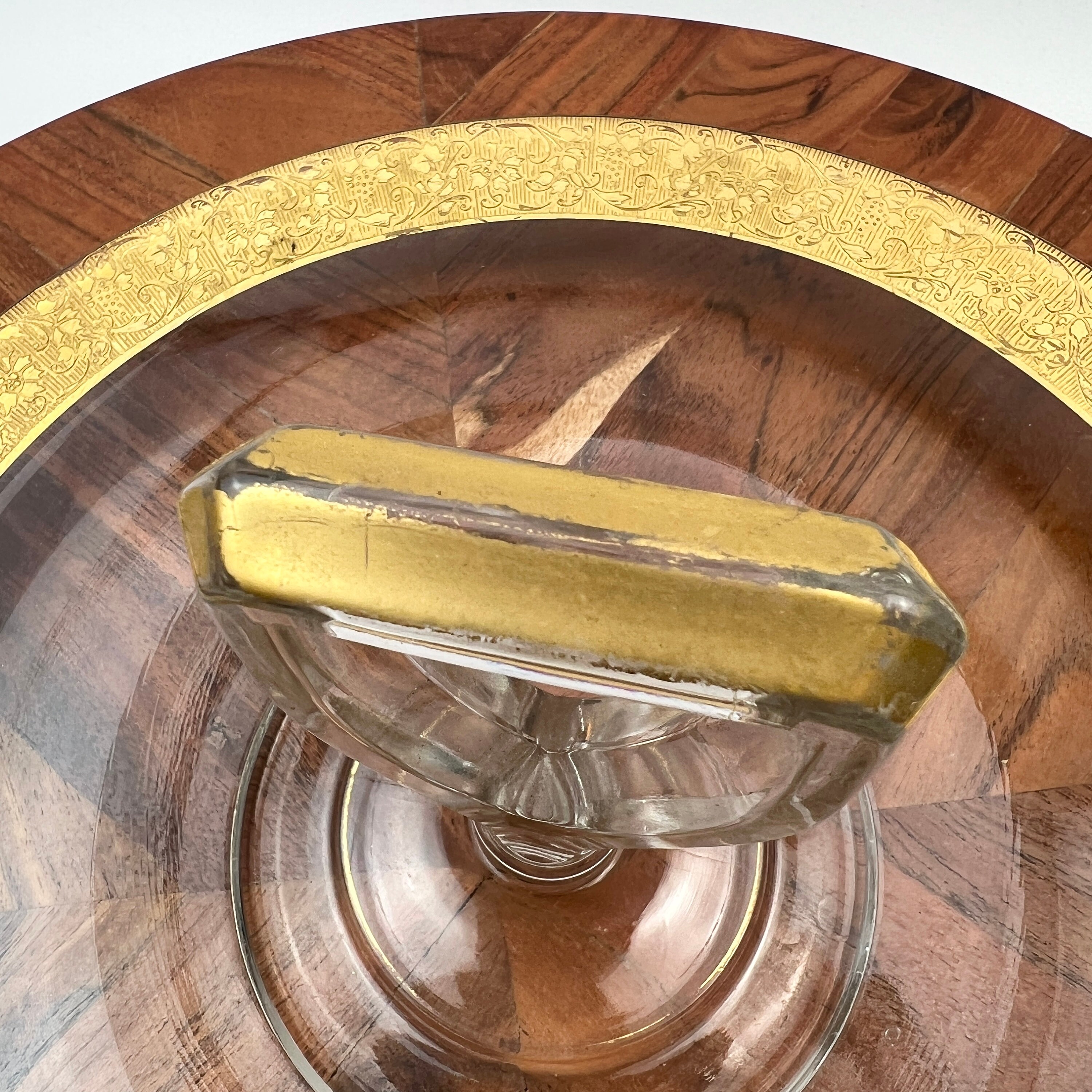 Glass Serving Tray With Center Handle Clear With Gold Band - Etsy