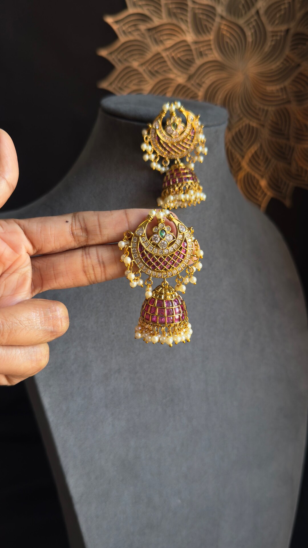 PANOPLY Antique Crescent Shaped Kemp Jhumka/south Indian Jewellery ...