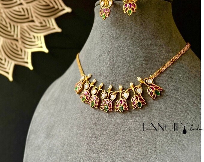 PANOPLY Indian Kemp Rose Inspired Gold-plated Choker Set/temple Jewel ...