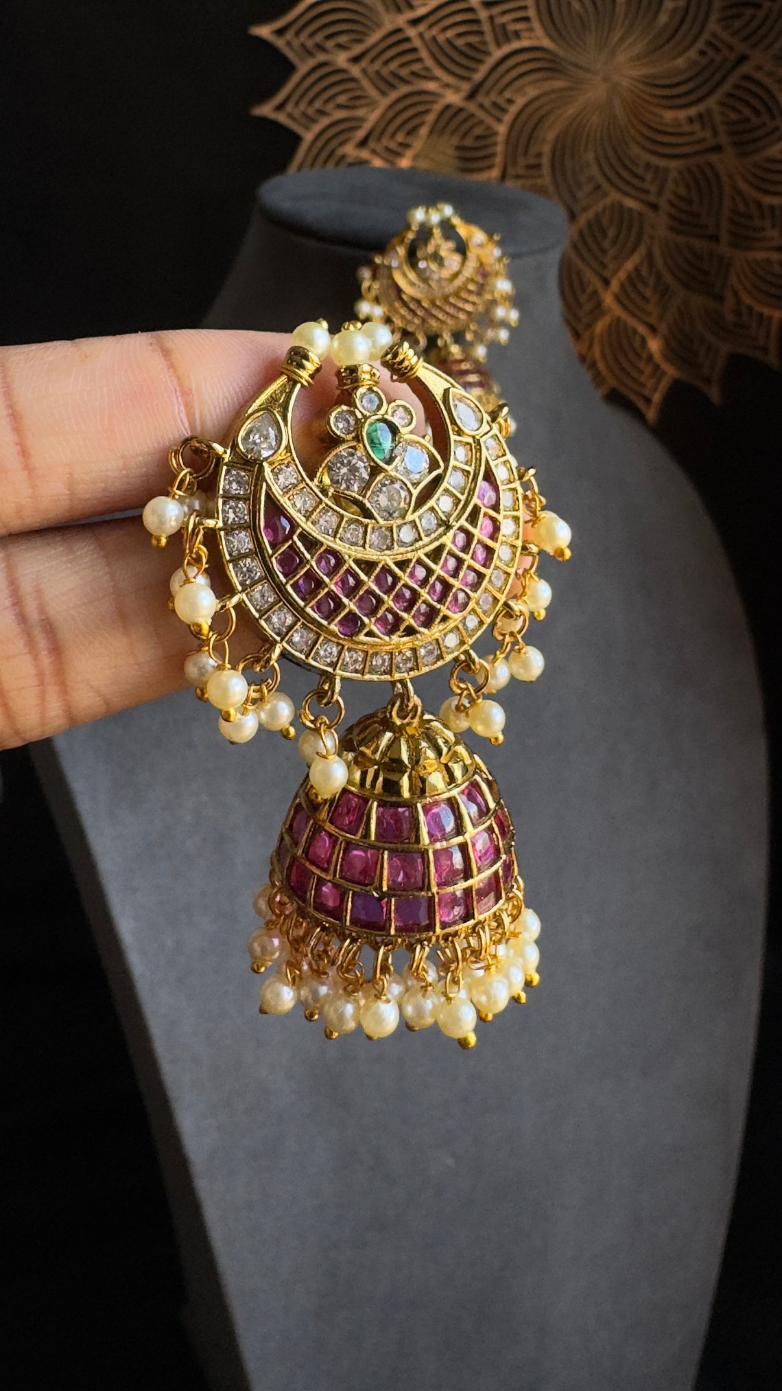 PANOPLY Antique Crescent Shaped Kemp Jhumka/south Indian Jewellery ...