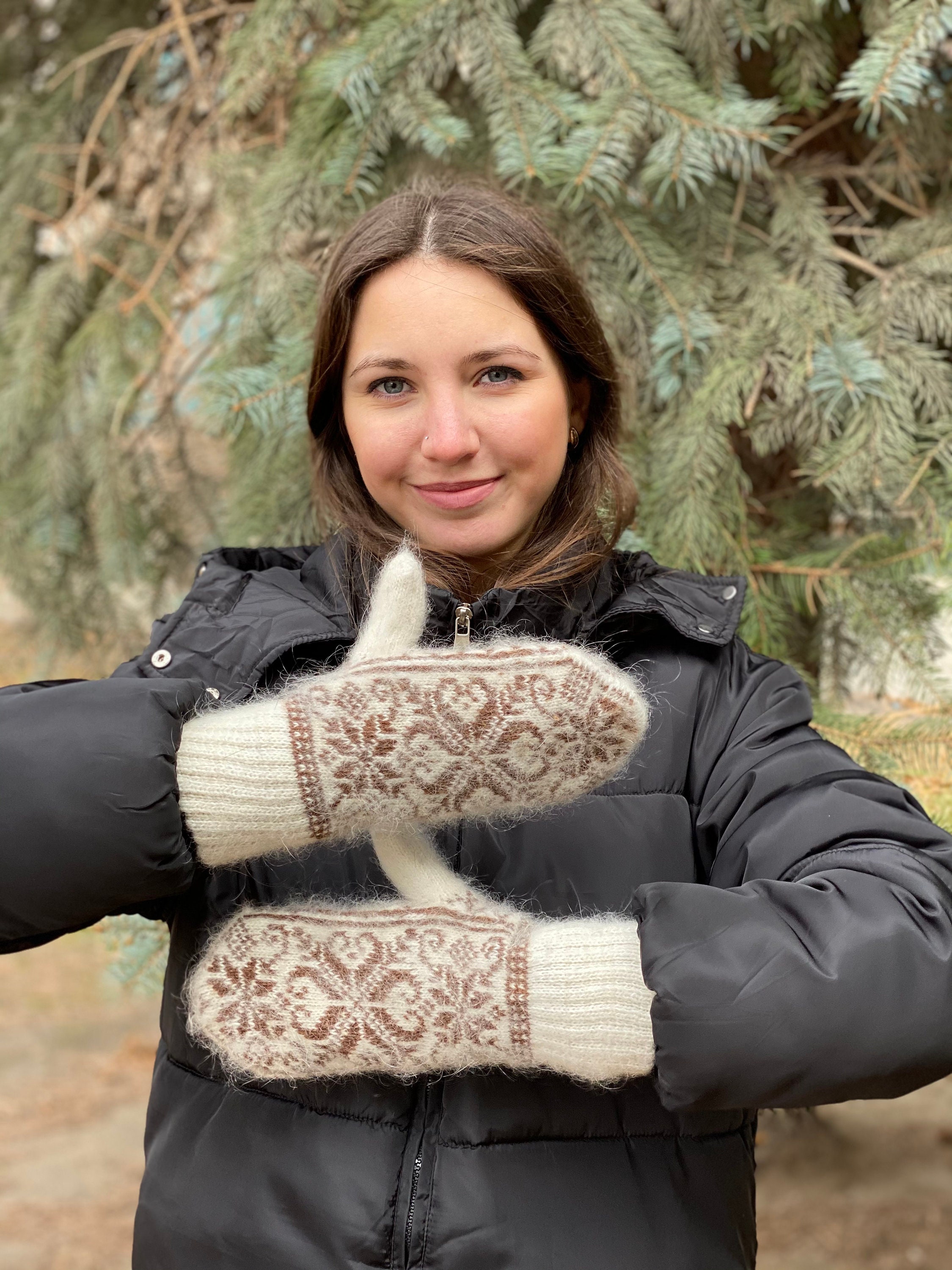 Thick Knitted Organic Fuzzy Mittens Women Handmade Winter | Etsy