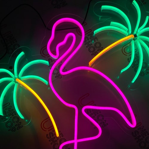 Palm With Flamingo LED Neon Sign Cute Design Home LED Decor - Etsy