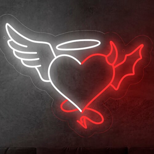 Angel and Demon in Love Heart Symbol Neon Sign Wedding Flex | Etsy