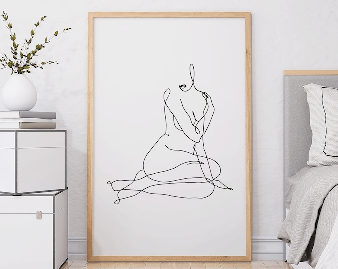 Female Body Line Art Print, Woman Body Line Drawing, One Line Art Woman ...