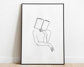 Book With Flowers Printable Line Art, Book Lovers One Line Art ...