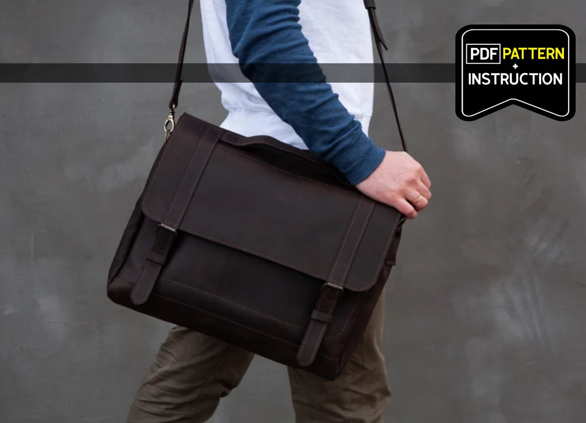 Leather Messenger Bag Pattern, Leather Messenger Bag Pdf, Leather Briefcase Pattern, Leather ...
