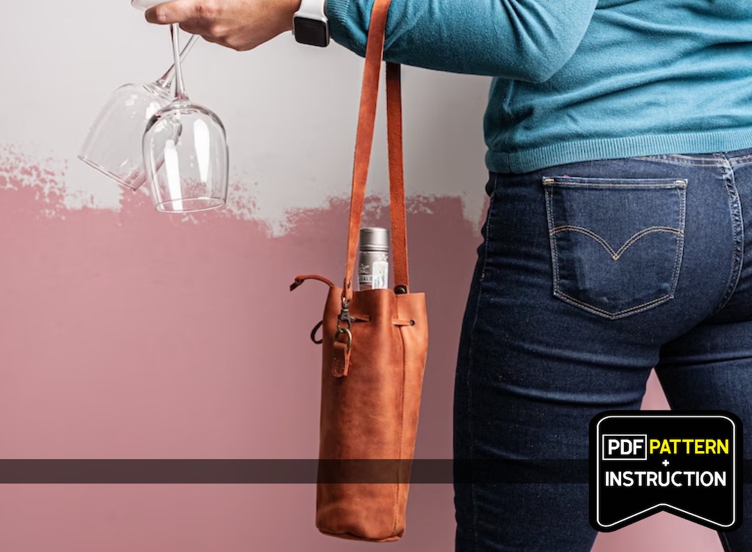Leather Wine Bottle Bag Pdf, Leather Wine Bag Pattern, Bottle Bag Pdf ...