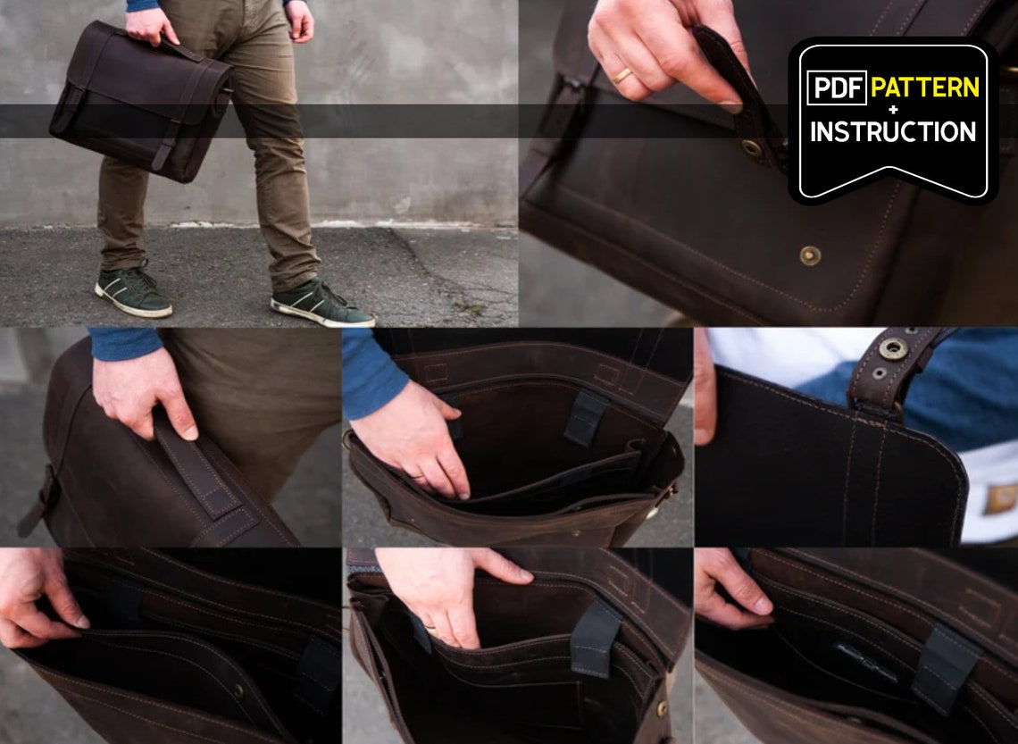 Leather Messenger Bag Pattern, Leather Messenger Bag Pdf, Leather Briefcase Pattern, Leather ...
