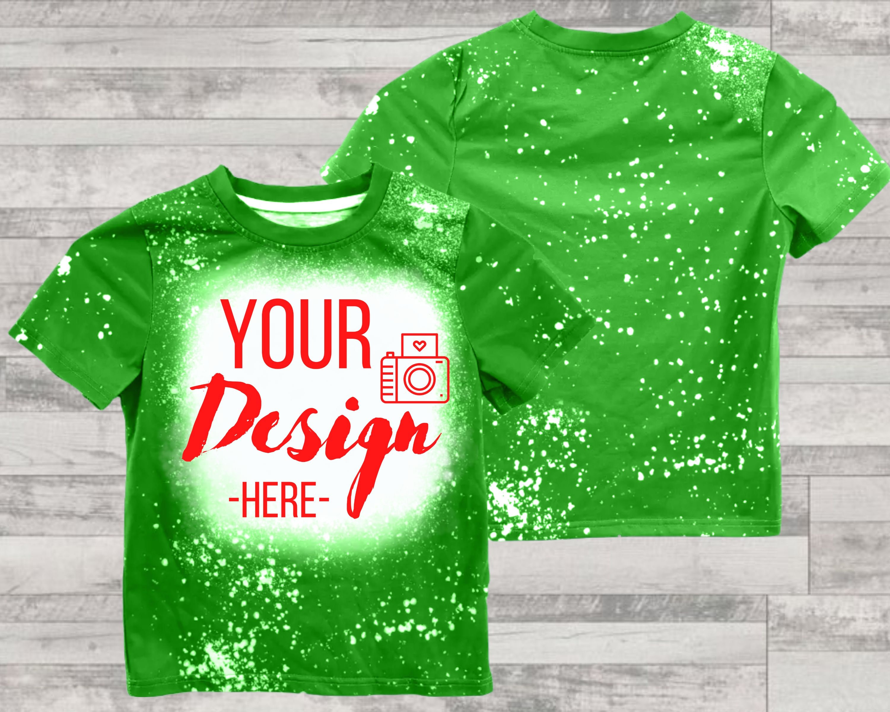 Front and Back Bleach T-shirt Mockup, Bleached Green T-shirt Mockup ...