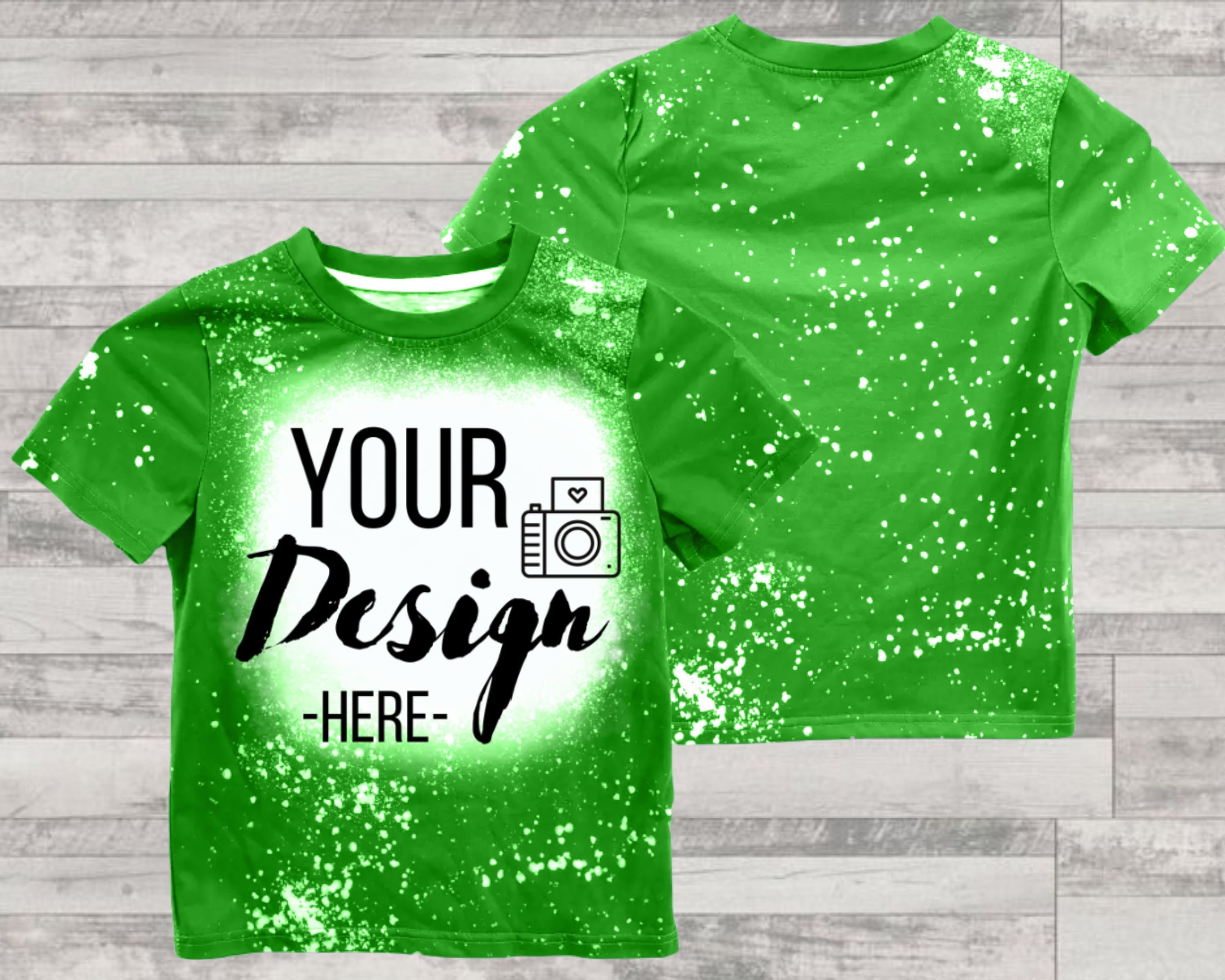 Front and Back Bleach T-shirt Mockup, Bleached Green T-shirt Mockup ...