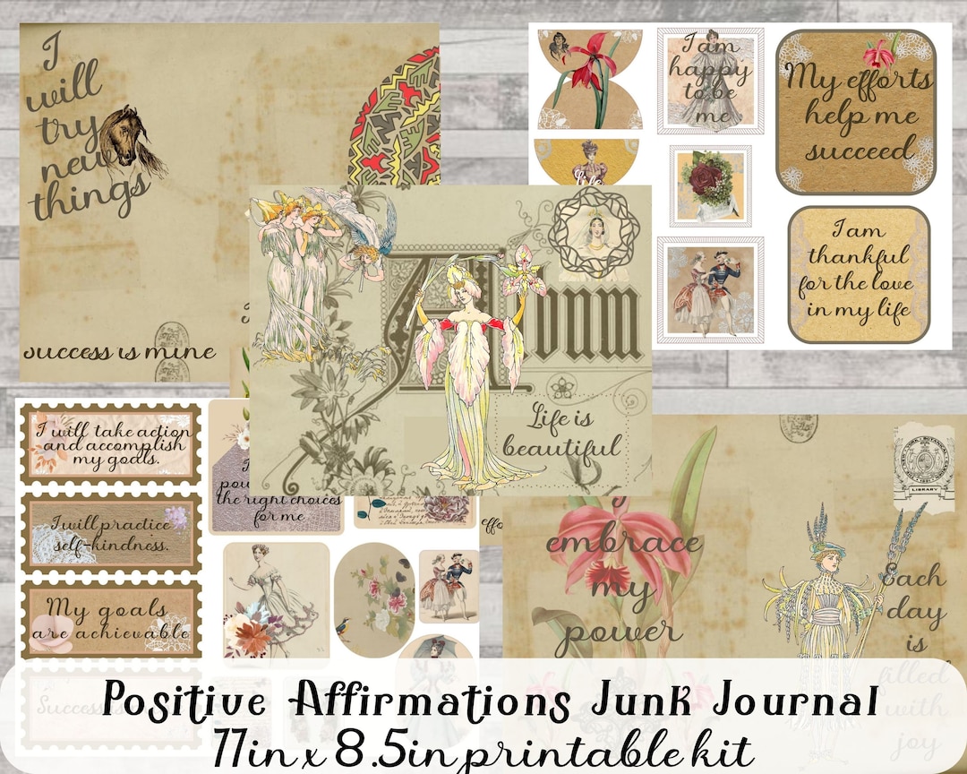 Positive Attitude Junk Journal, Printable Kit, Vintage Digital Paper ...