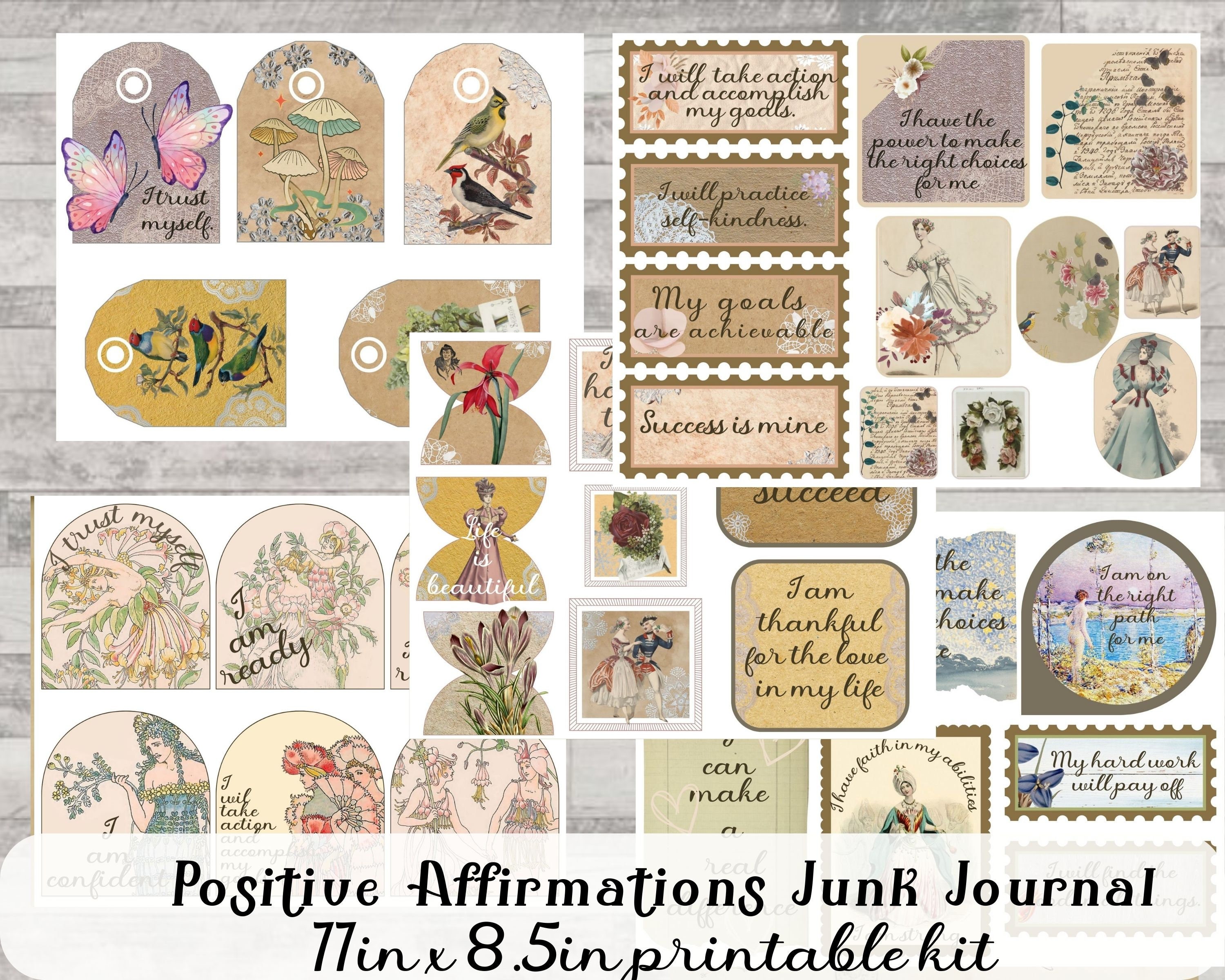 Positive Attitude Junk Journal, Printable Kit, Vintage Digital Paper ...