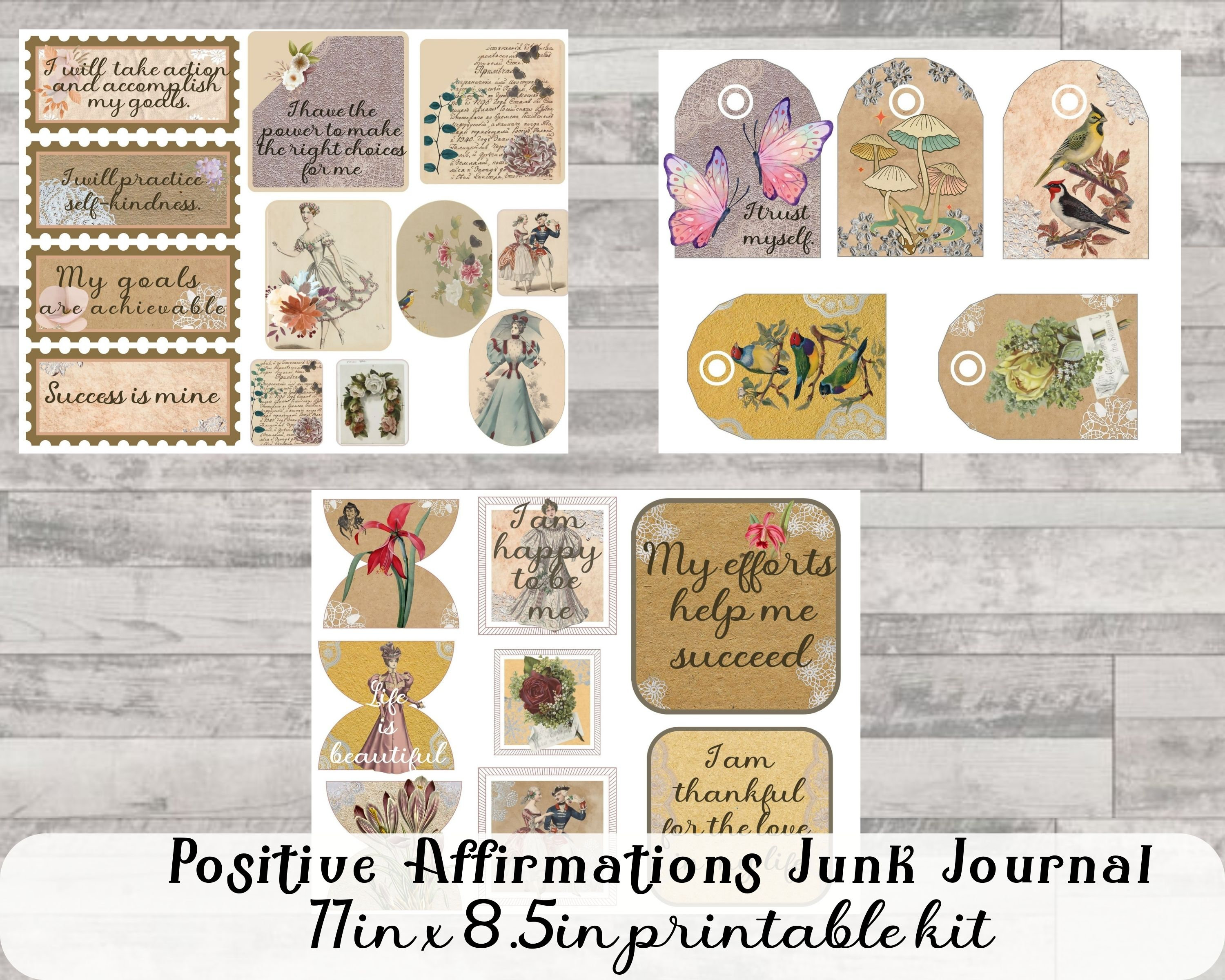 Positive Attitude Junk Journal, Printable Kit, Vintage Digital Paper ...