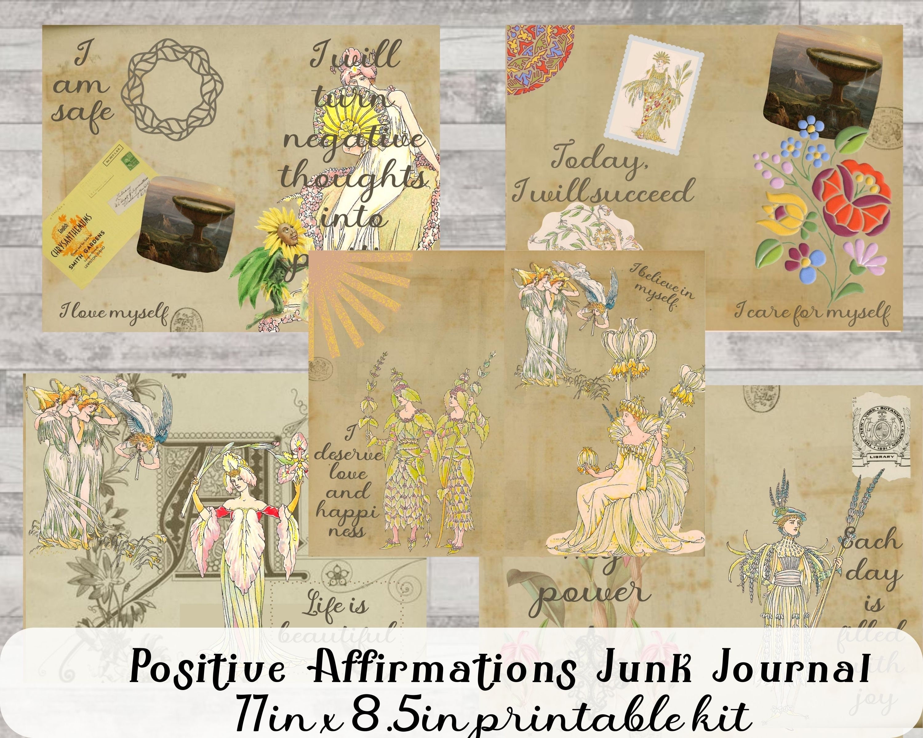 Positive Attitude Junk Journal, Printable Kit, Vintage Digital Paper ...