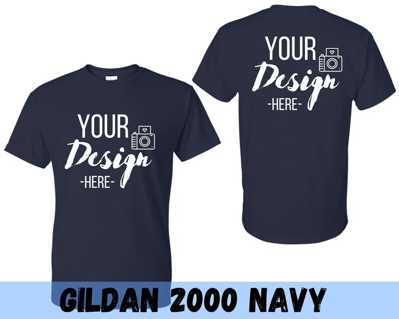 Front and Back Navy T-shirt Mockup Navy Gildan 2000 T-shirt | Etsy