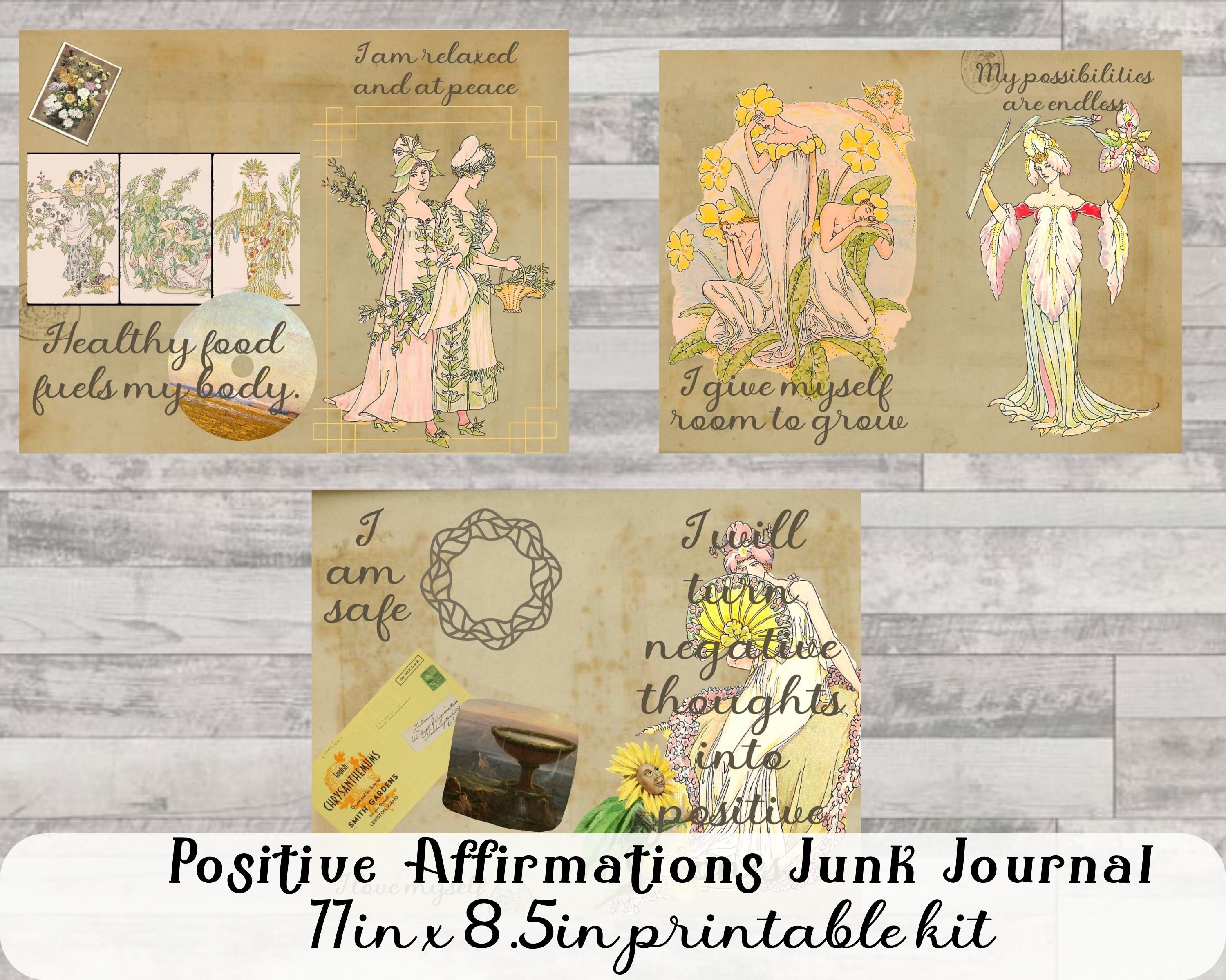 Positive Attitude Junk Journal, Printable Kit, Vintage Digital Paper ...