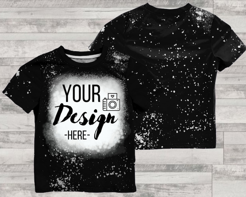 Front and Back Bleach T-shirt Mockup, Bleached T-shirt Mockup, Black ...