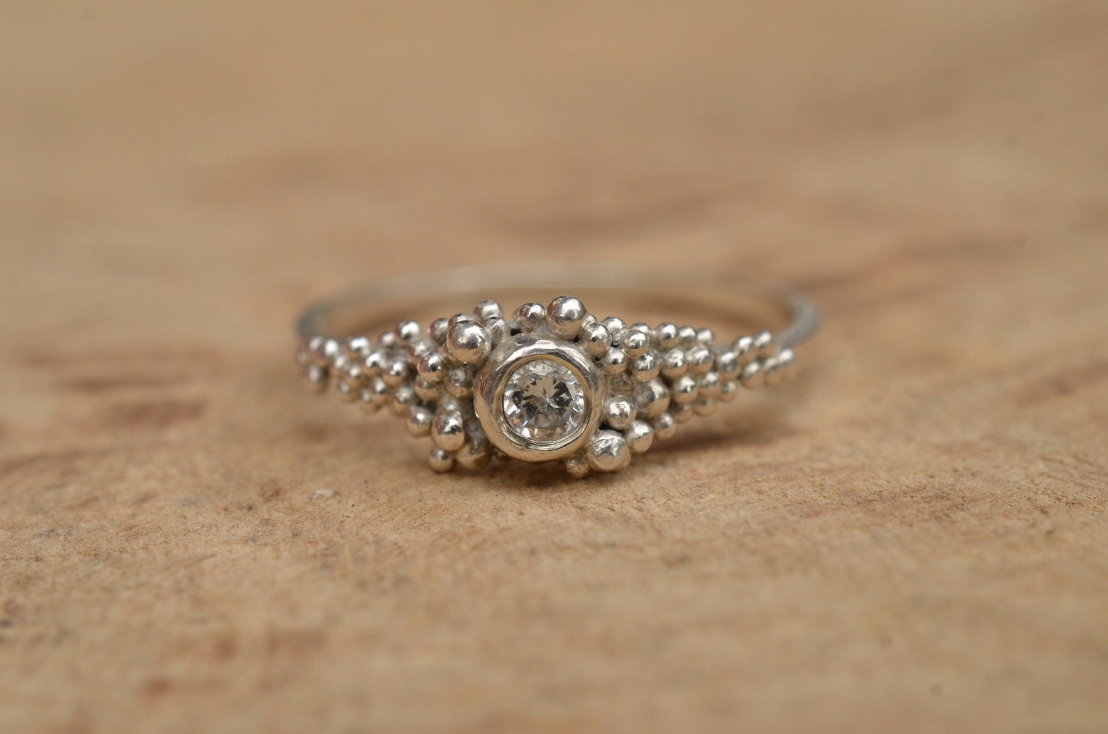 Sterling Silver Ring With Clear Cubic Zirconia and Granulation - Etsy UK
