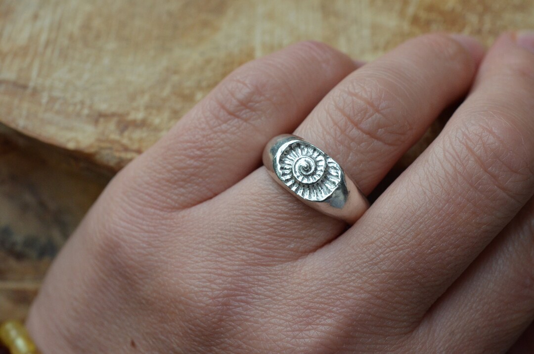 Ammonite Imprint Silver Signet Ring Size N - Etsy