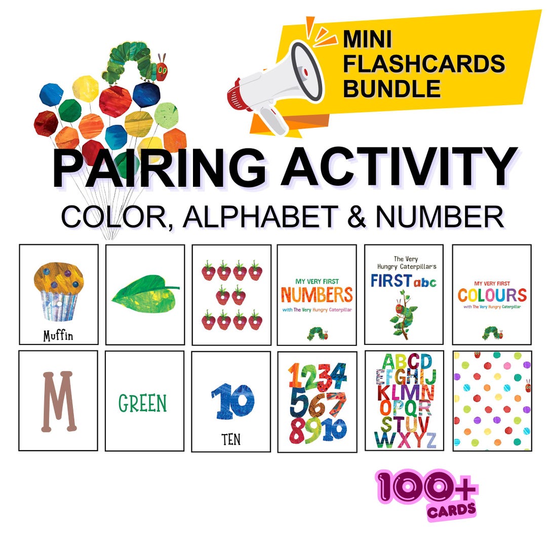 Very Hungry Caterpillar Flashcards: Color, Alphabet, Number Pairing ...