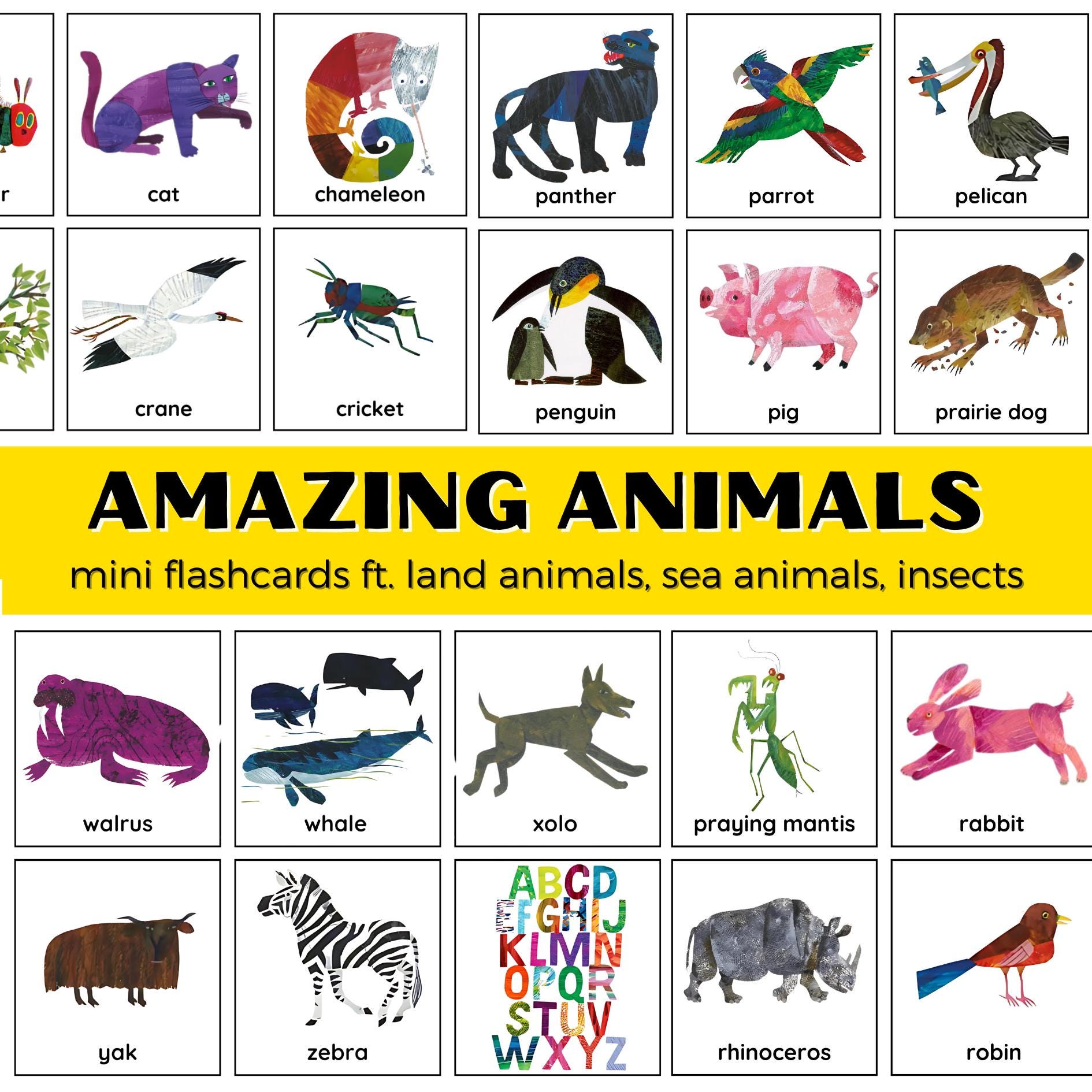 Eric Carle-inspired Animal Flashcards: ABC Learning (PDF) - Etsy