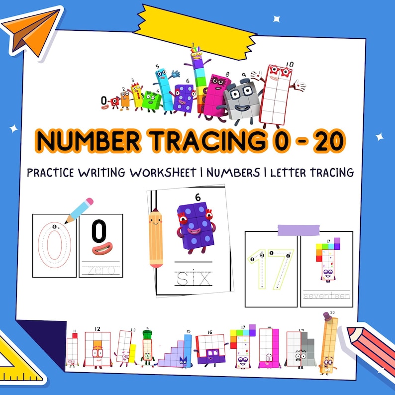 Numberblocks 0-20 Tracing Worksheet: Preschool Math (digital Download ...