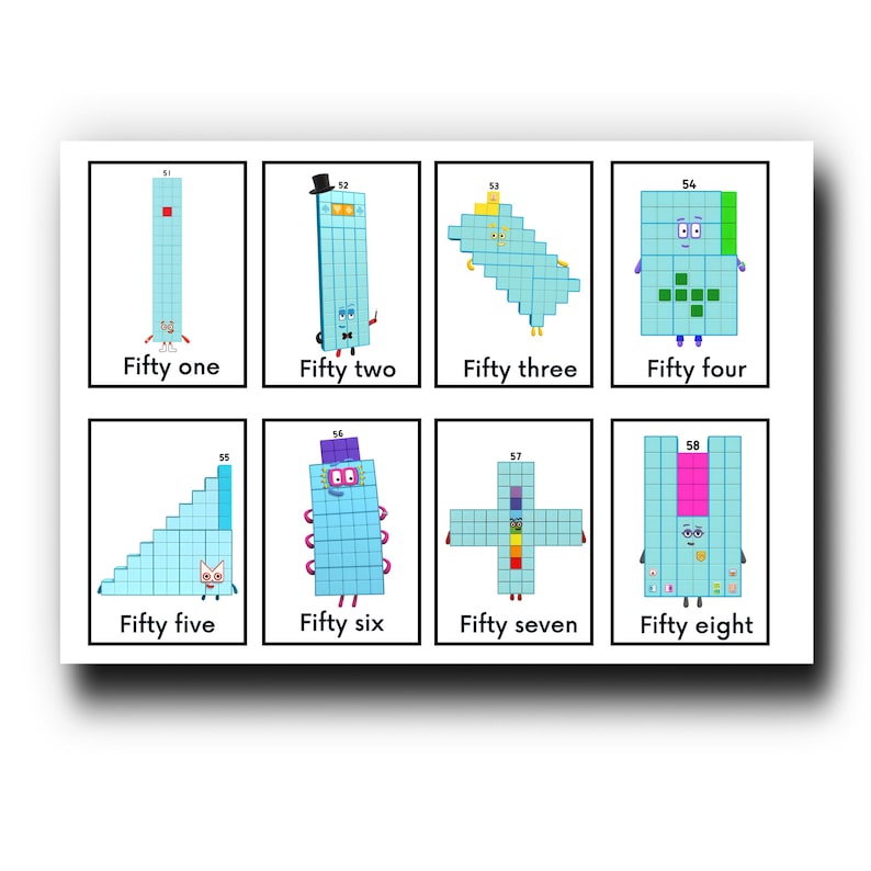 Numberblocks 51-100 Flashcards: Preschool Math (blockzilla + Big Tum ...