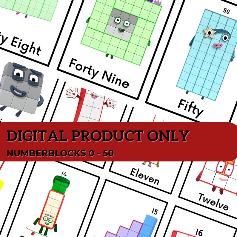 Numberblocks 0-50 Flashcards: Preschool Math Learning (PNG & PDF) - Etsy