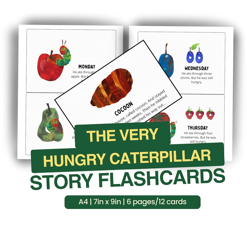 The Very Hungry Caterpillar Story Flashcards | Printable Cards 7x9 ...