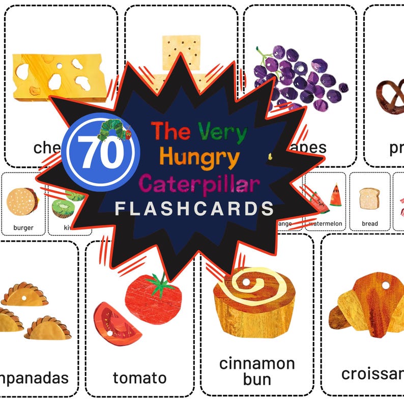 70 Food the Very Hungry Caterpillar Flashcards for Kids| Preschool ...