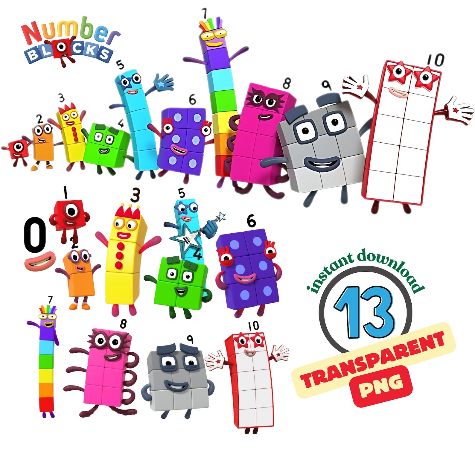 Numberblocks Clipart Bundle 0-10 | 13 Transparent Pngs & 300dpi PDF ...