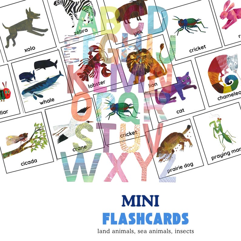 Eric Carle-inspired Animal Flashcards: ABC Learning (PDF) - Etsy