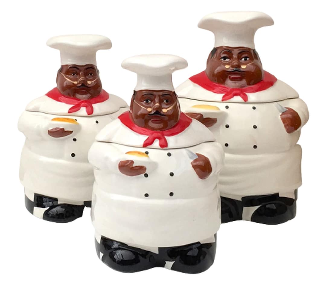 Chef Figurine Canister Set of 3 – Hand-painted Ceramic Kitchen ...
