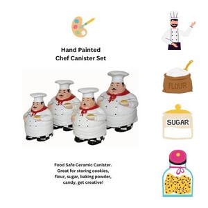 Chef Canister Set of 4 – Hand‑painted Ceramic Kitchen Jars With Lids ...