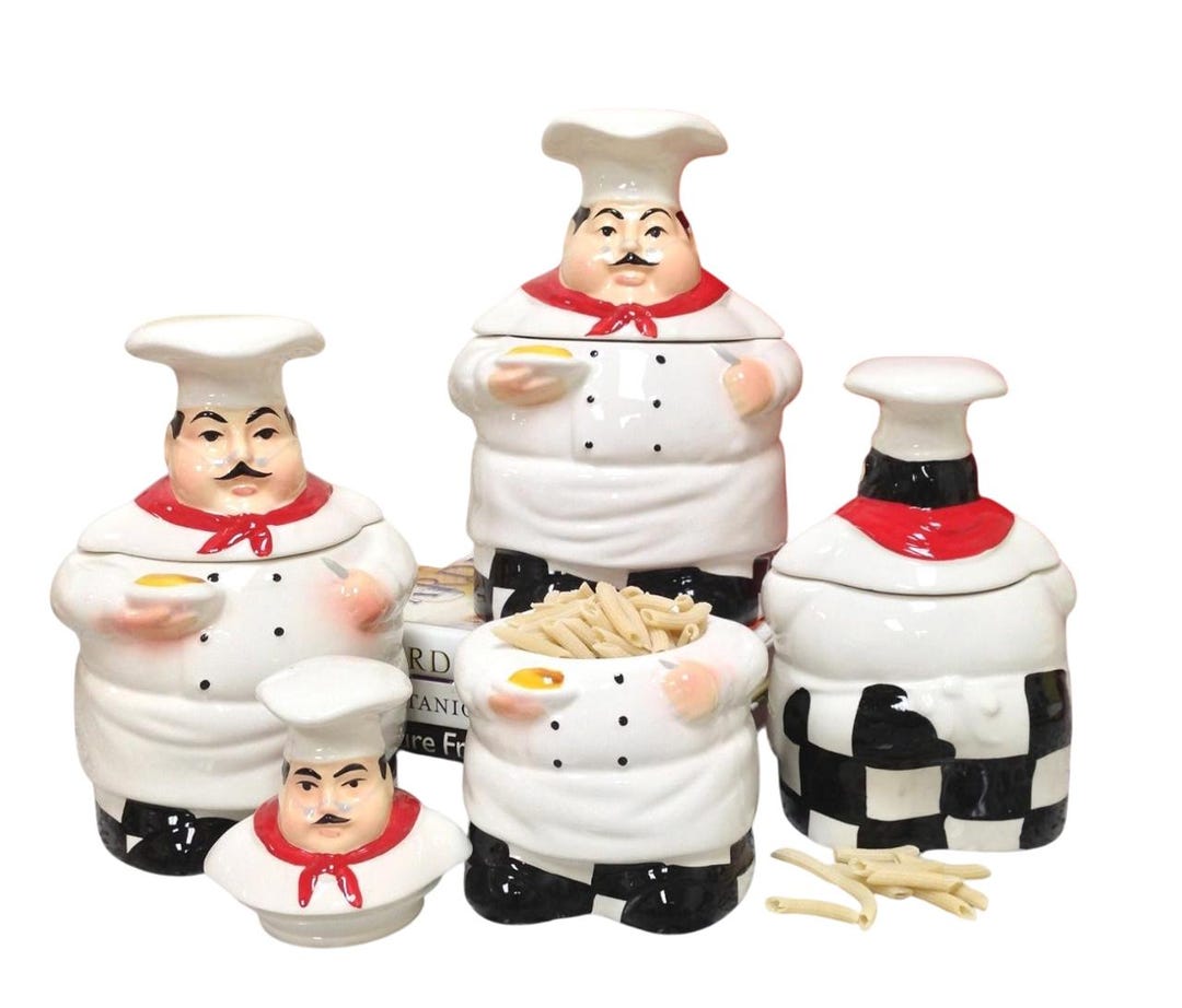 Chef Canister Set of 4 – Hand‑painted Ceramic Kitchen Jars With Lids ...