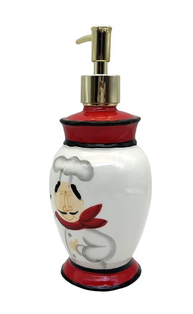 Chef Figurine Soap Dispenser – Hand‑painted Ceramic Pump for Kitchen or ...
